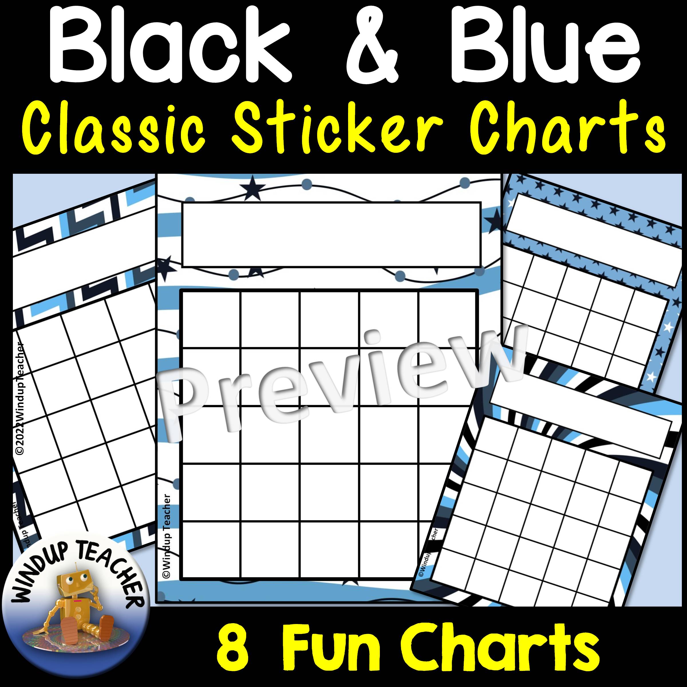 Black and Blue Classic Sticker Charts - Classful
