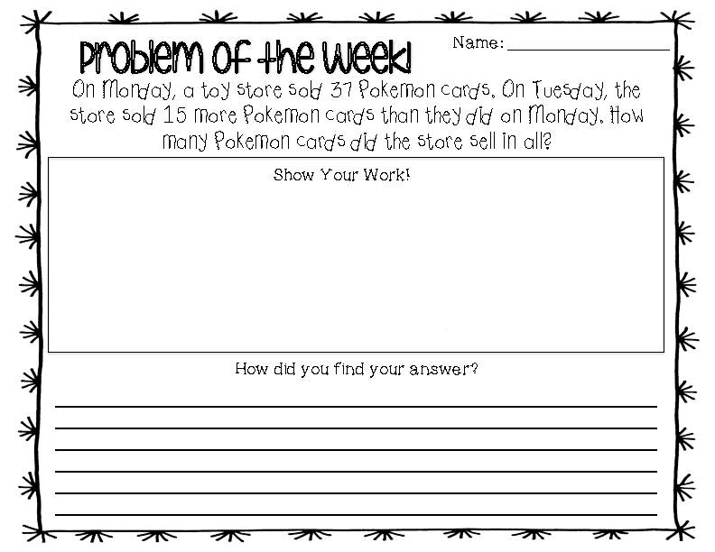 2nd Grade Challenge Math Word Problems of the Week - Classful