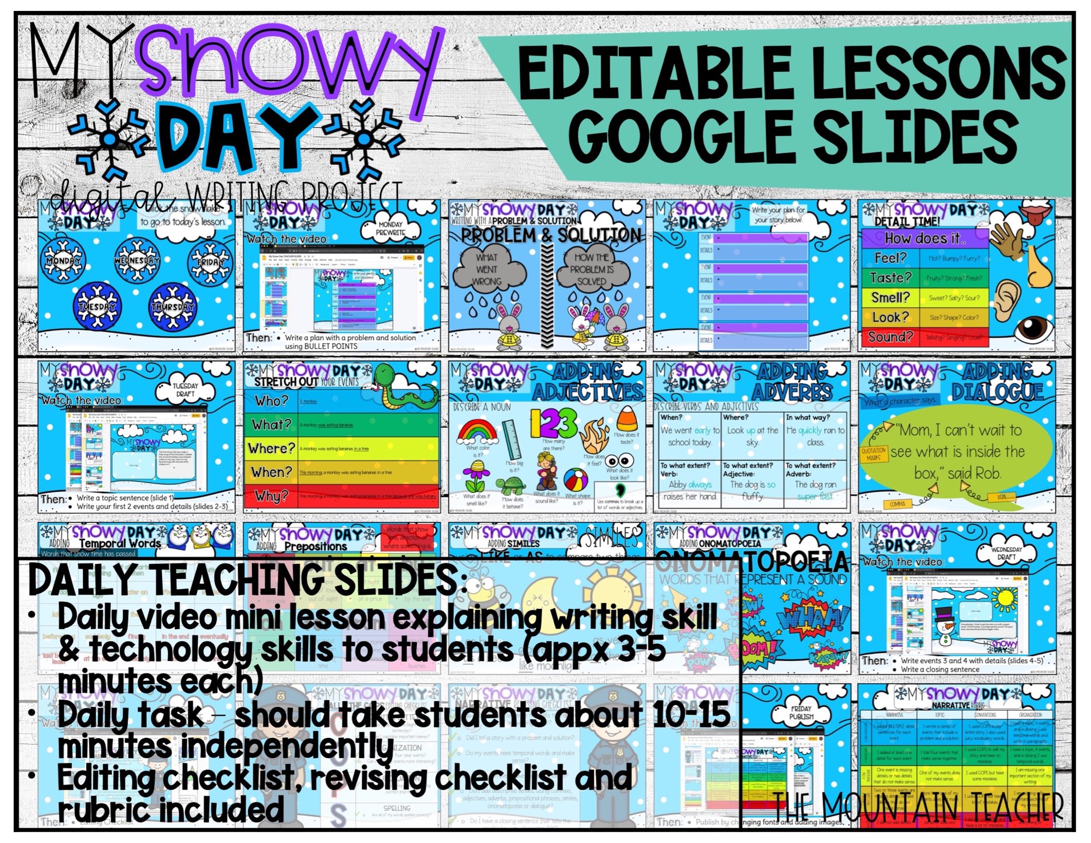 Digital Snowy Day Google Slide Narrative Writing Prompt with Videos ...