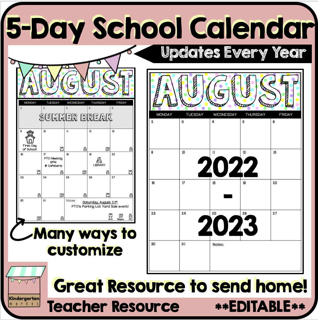 Custom Calendar 5 Day Format | Parent Communication | Staff or Team ...