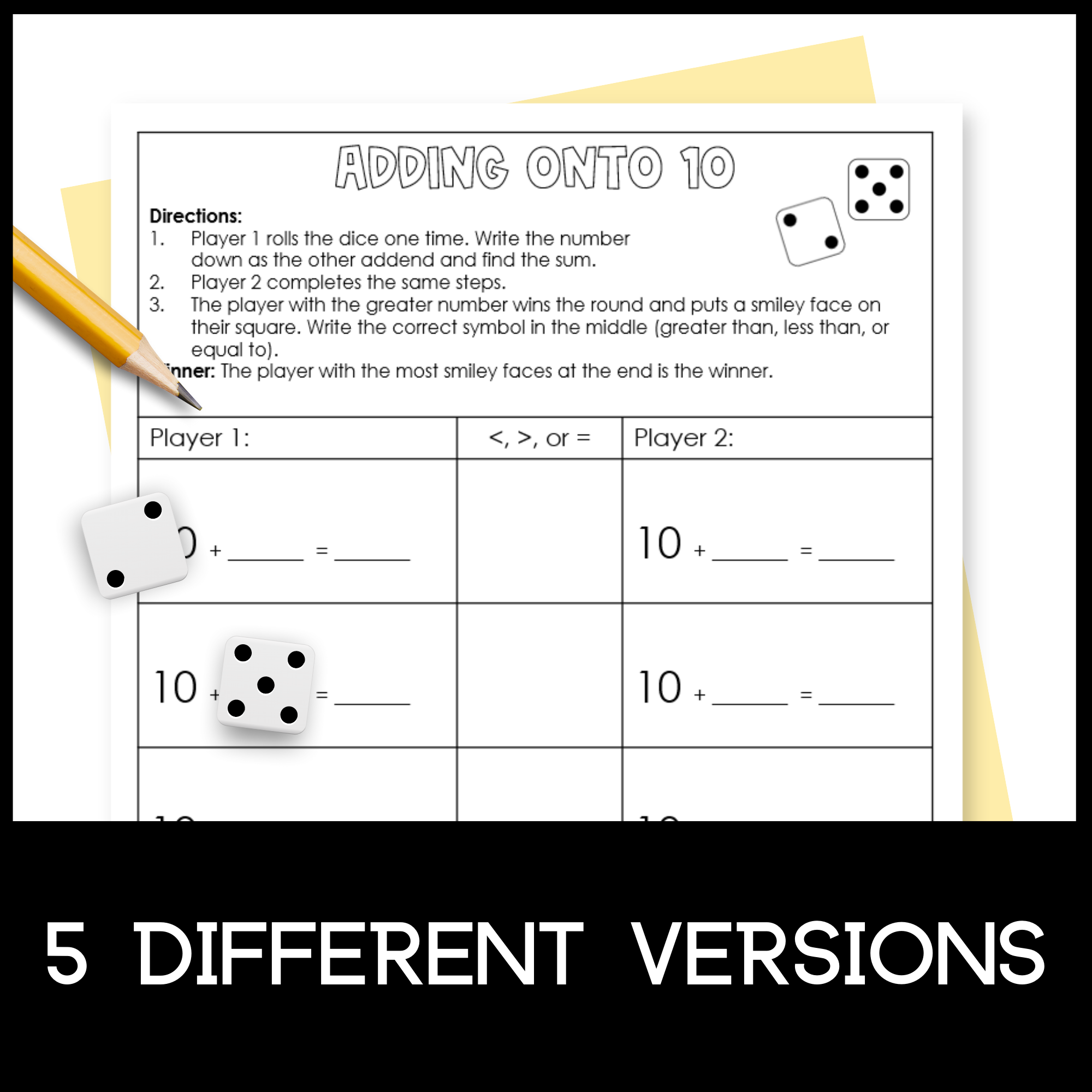 Addition within 20 Activity | Dice Partner Game - Classful