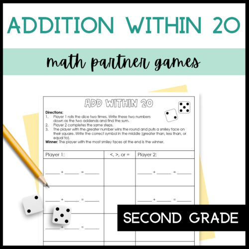 Addition within 20 Activity | Dice Partner Game - Classful