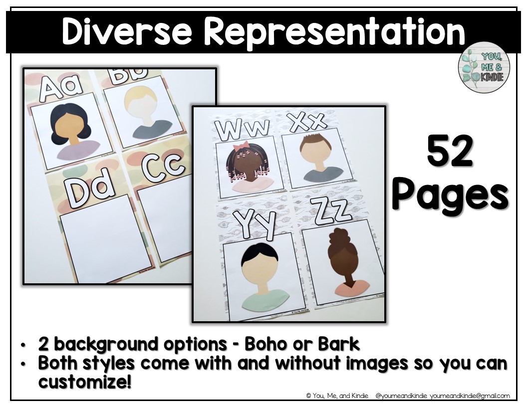 Alphabet Posters with Diverse Representation, Boho and Bark - Classful