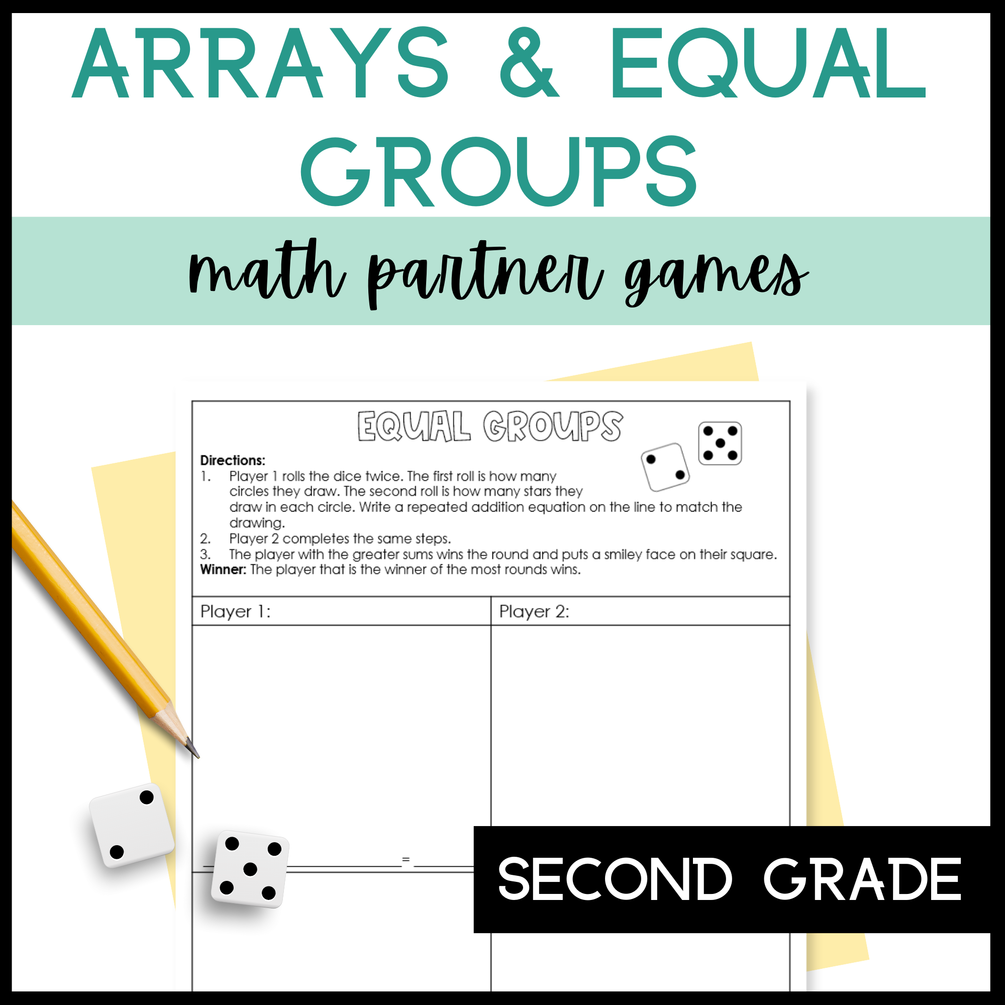 2nd Grade Arrays & Equal Groups Activity | Dice Partner Game - Classful