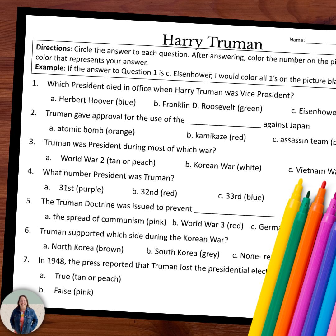 Franklin D Roosevelt and Harry Truman Color By Number History ...