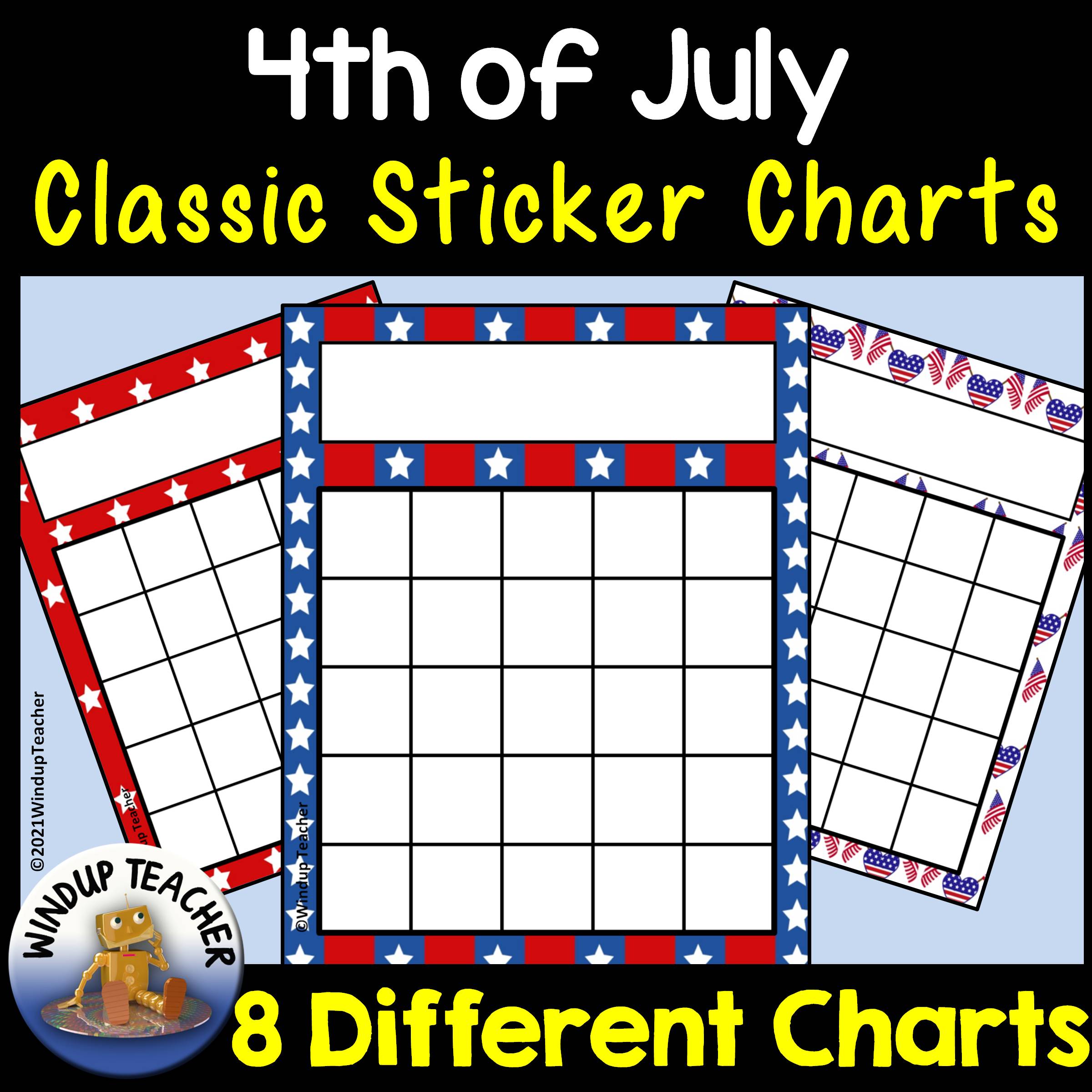 Fourth of July Patriotic Sticker Charts - Classful