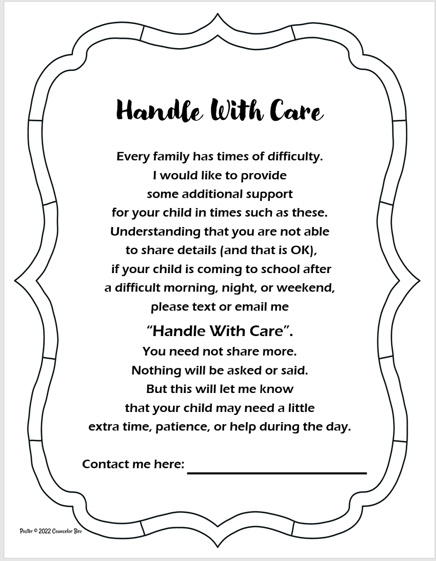 Handle With Care BACK TO SCHOOL Parent Communication Behavioral Support ...