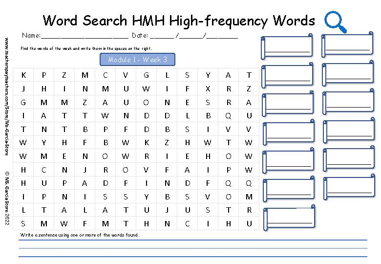 Word Search- Find and write the HMH's Words of the Week - Classful