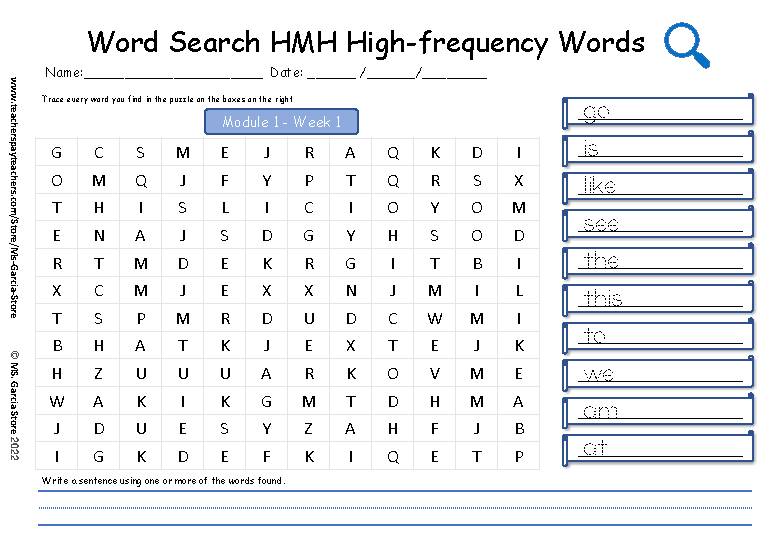 Word Search - Find and trace the HMH's High-Frequency Words and ...