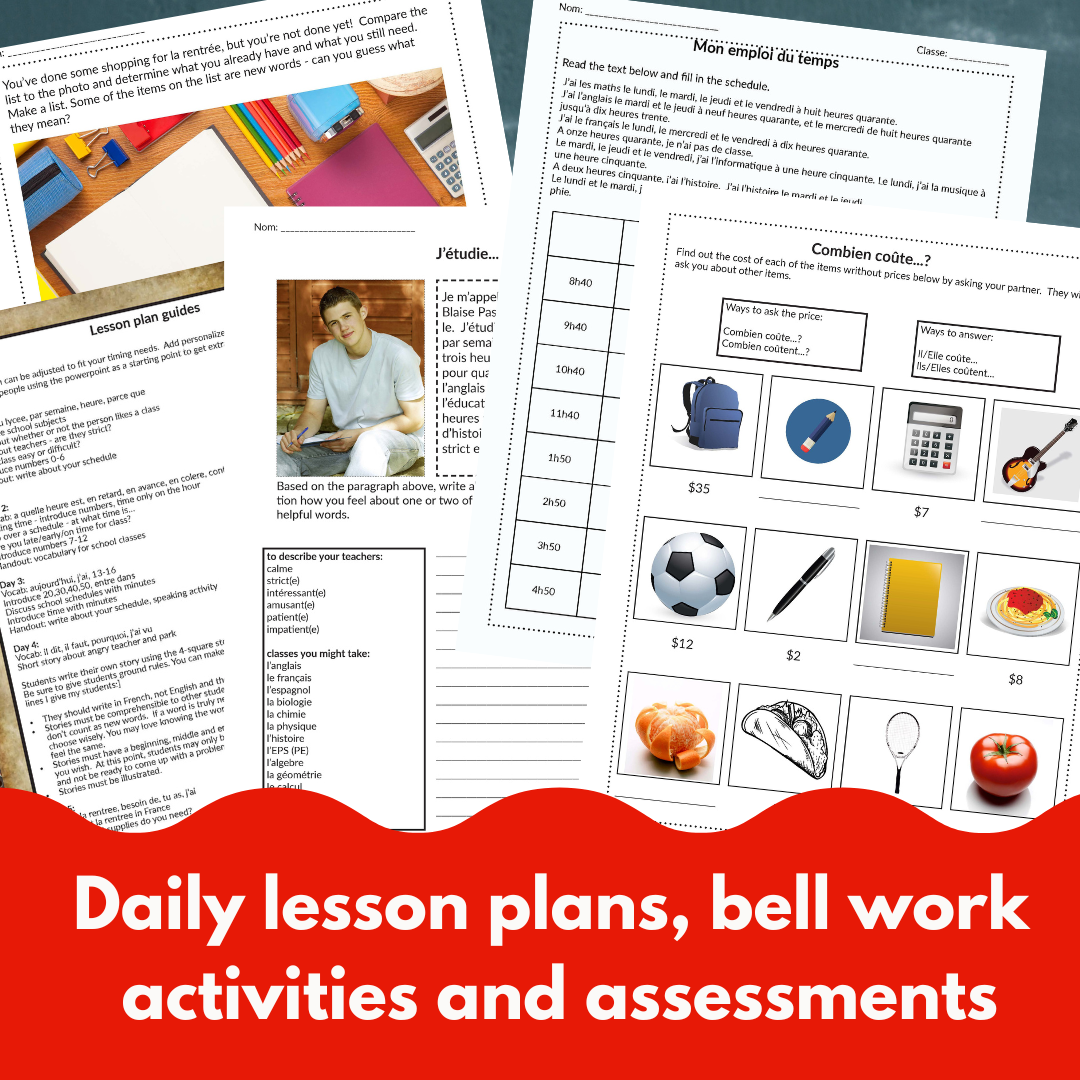 Le lycée - Comprehensible Input unit 3 for beginning French - Classful