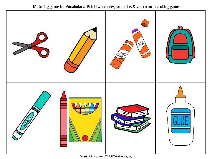 FREE Back to School Supplies Matching Game Preschool Special Education ...