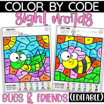 Insects and Bugs Color by Sight Words Coloring Pages Editable ...