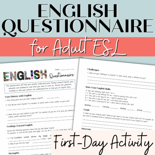 English Questionnaire Back to School First Day Activity for Adult ESL ...