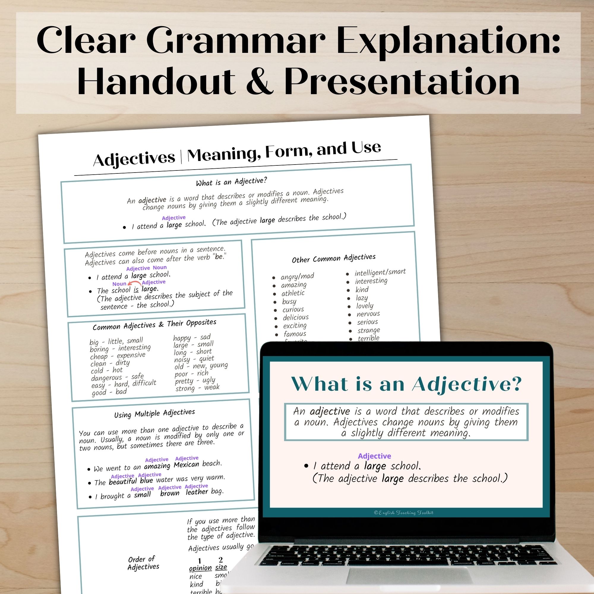 Adjectives English Grammar Lesson Plan and Activities for Adult ESL and ...