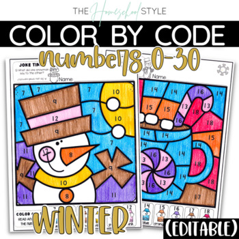 Winter Color by Number Recognition Worksheets Editable - Classful