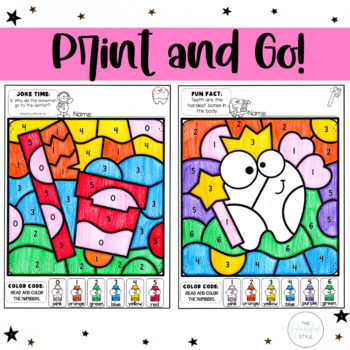 Dental Health Color by Number Recognition Worksheets Editable - Classful