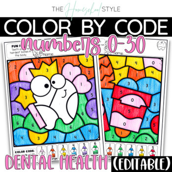 Dental Health Color by Number Recognition Worksheets Editable - Classful