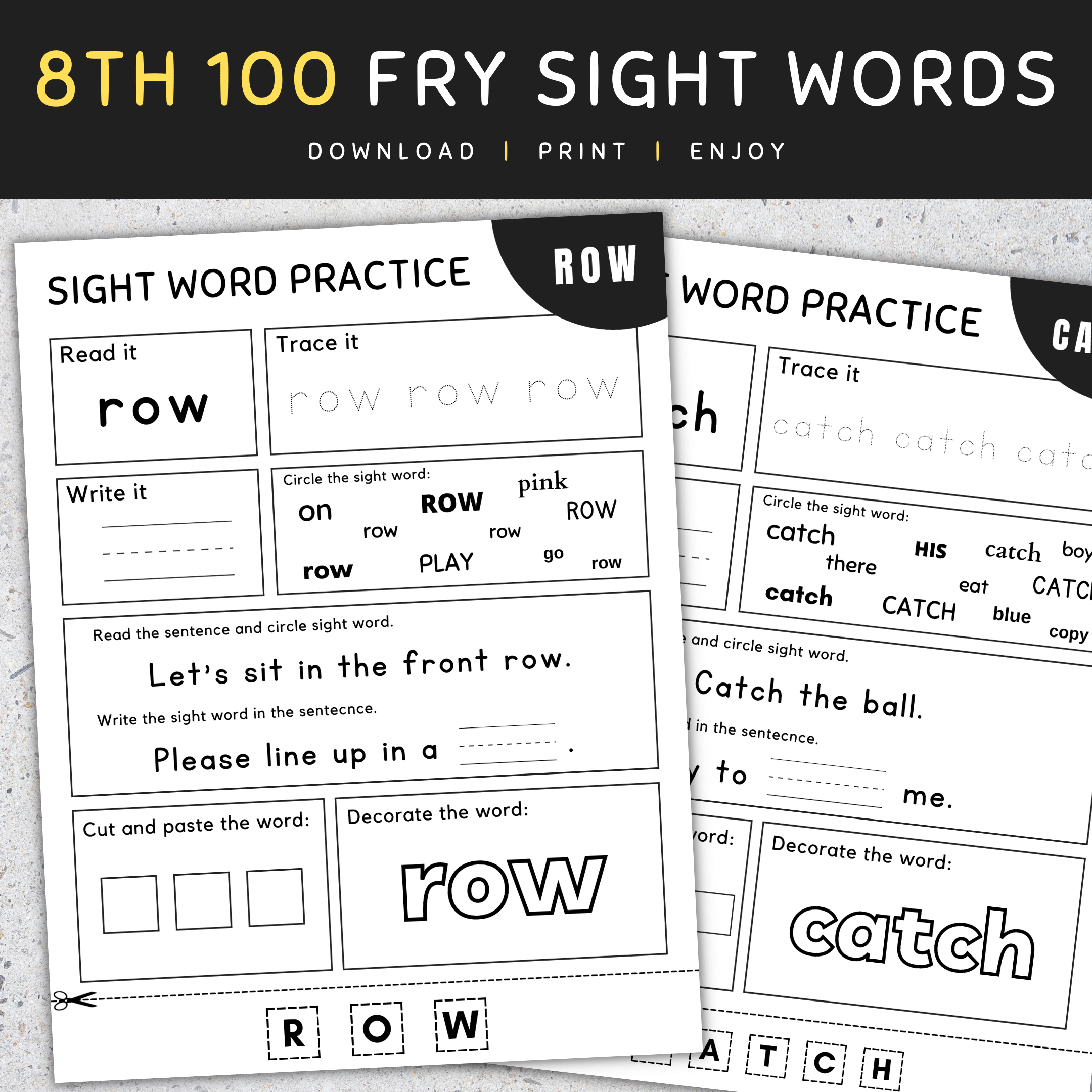 8th 100 Fry Sight Words- Fry's Eighth 100 Sight Words Worksheets, [SET ...