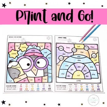 Penguin Color by Sight Word Practice Editable - Classful