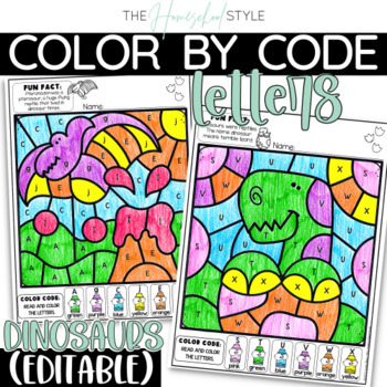 Dinosaur Color by Letter Recognition Worksheets Editable - Classful