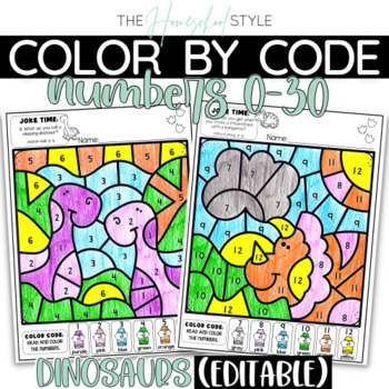 Number Recognition Editable Color by Code Worksheets | Dinosaur ...
