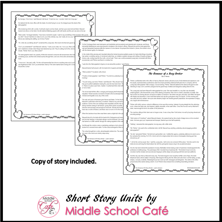 The Romance of a Busy Broker by O Henry Short Story Unit Reading Guide ...