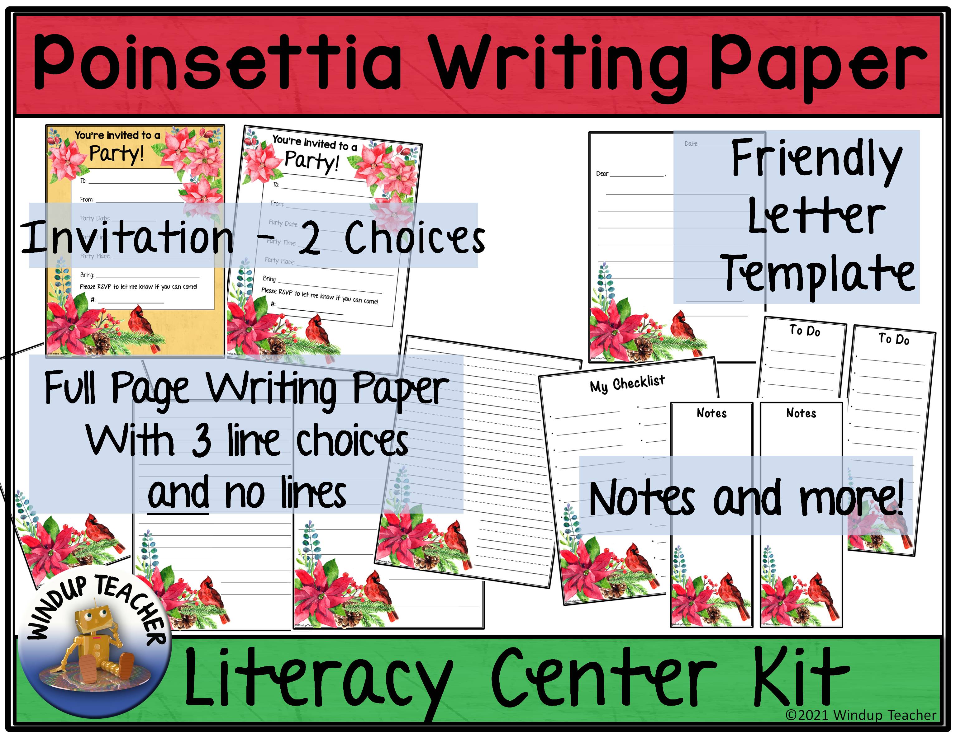 Poinsettia Writing Paper in Color - Classful