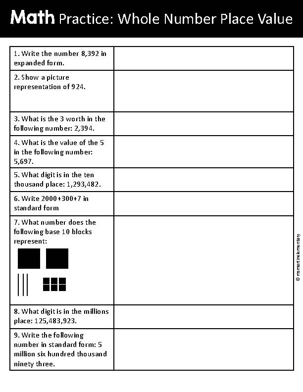 Math Notes and Practice- Whole Number Place Value - Classful