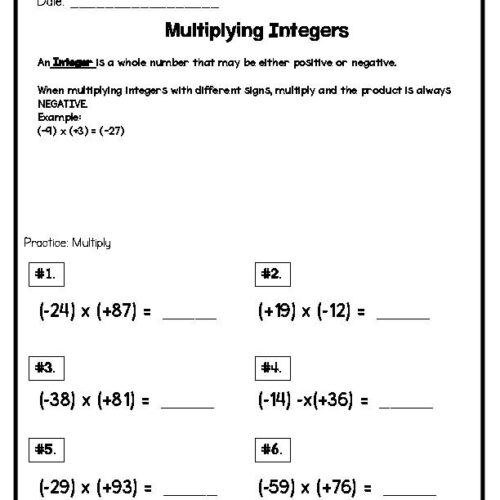 Multiplying & Dividing Integers Practice Sheets - Classful