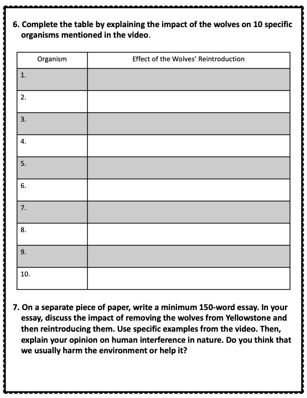 How Wolves Change Rivers Video Viewing Guide - Classful