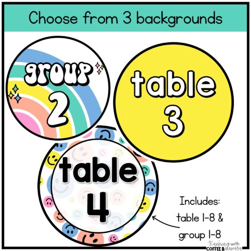 Table Numbers and Group Numbers Retro Bright Rainbow - Classful