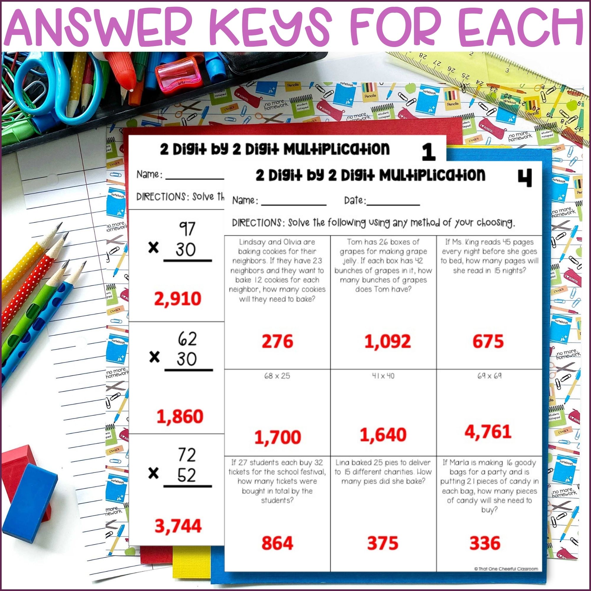 2 Digit by 2 Digit Multiplication Math Homework Sheets - Classful
