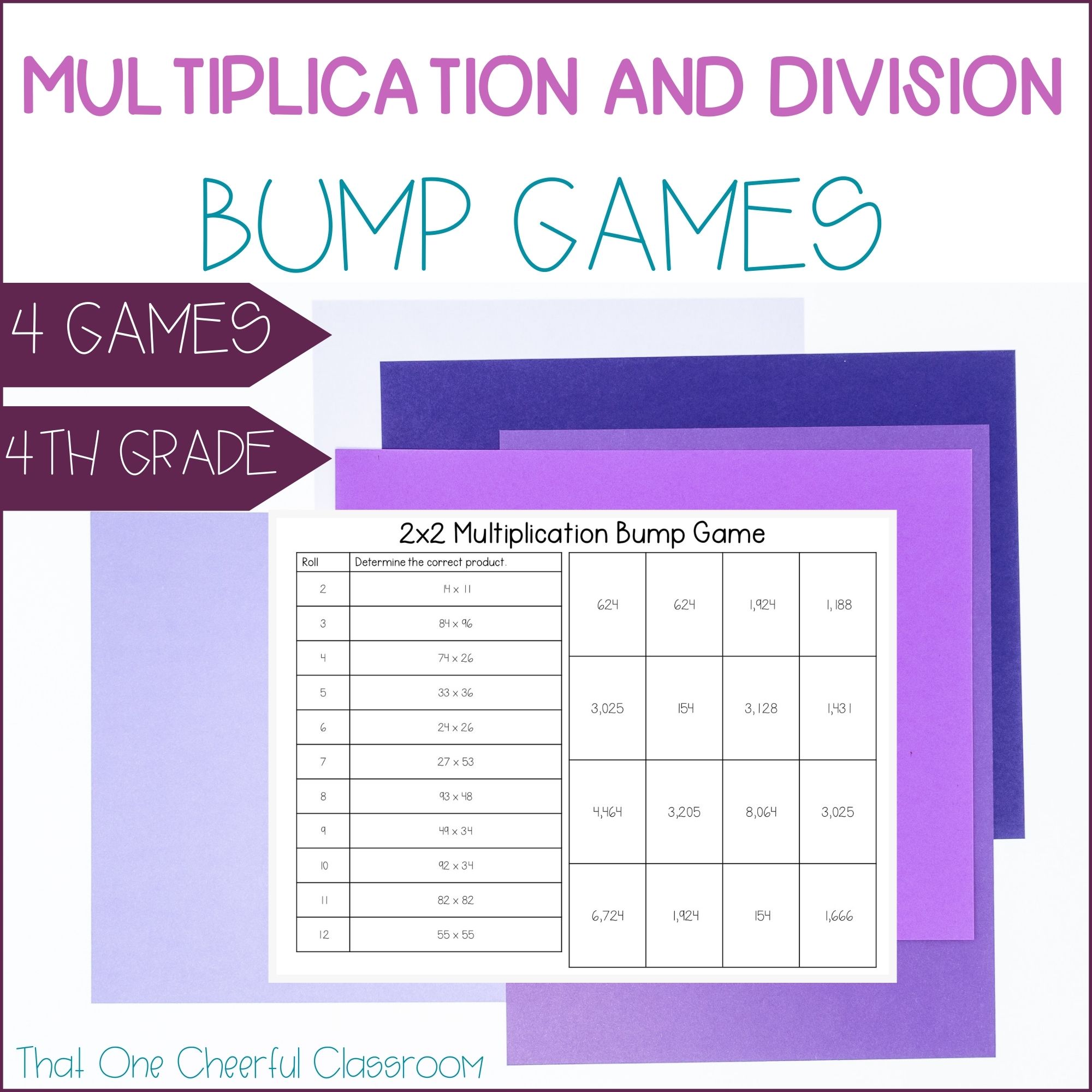 4th Grade 2 Digit and 4 Digit Multiplication and Division Bump Games