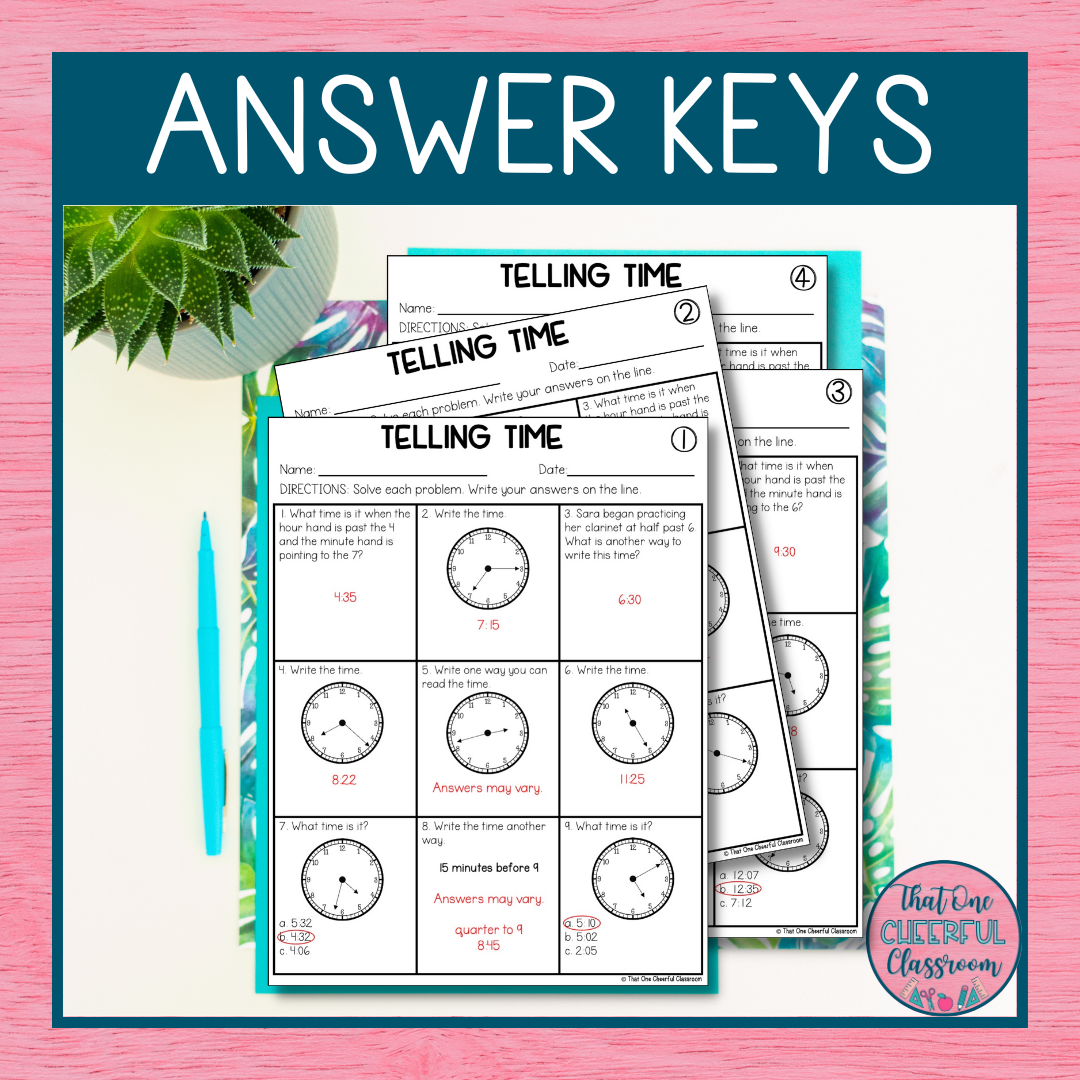 Telling Time to the Nearest Minute Math Homework Worksheets - Classful