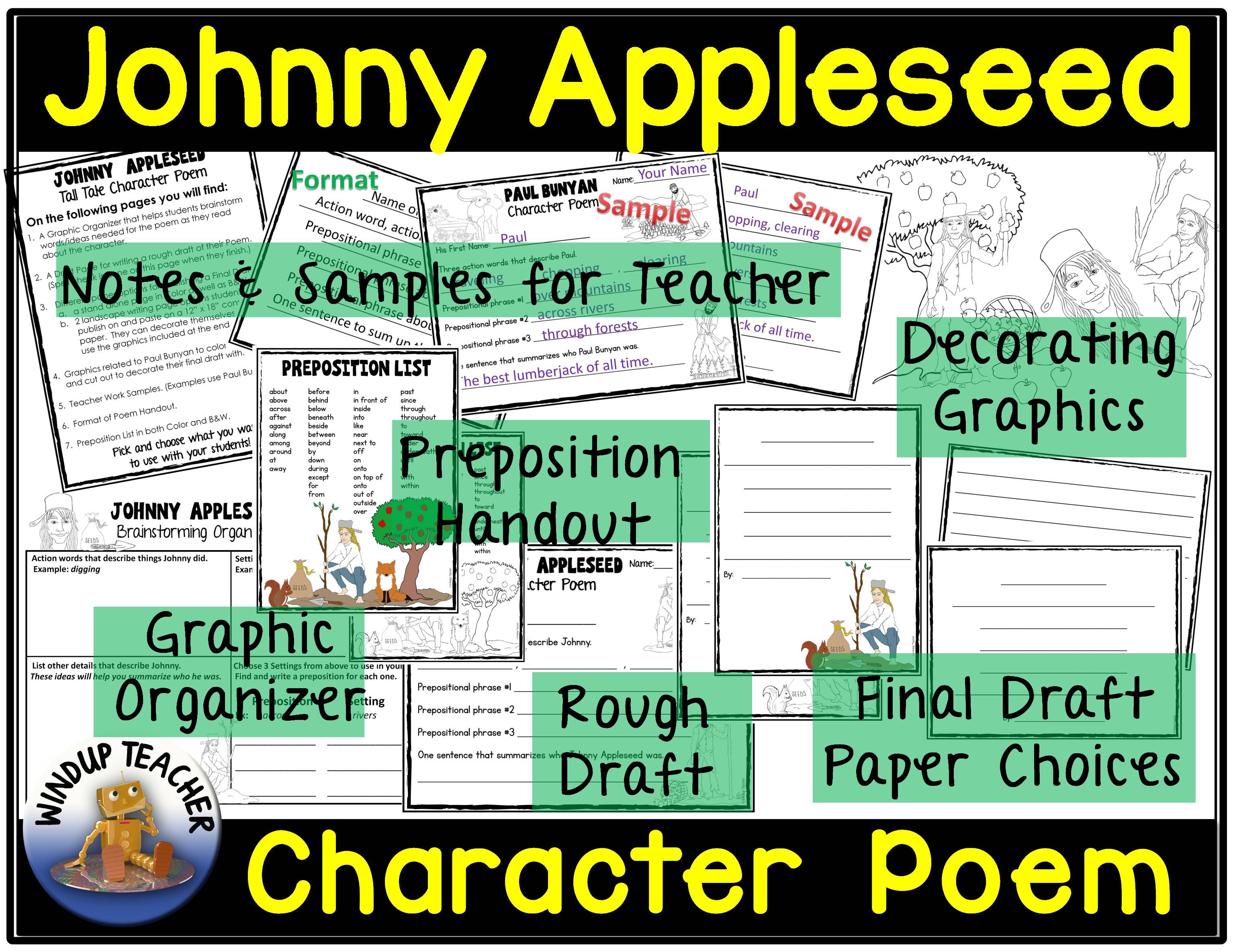Johnny Appleseed Character Poem Activity for Poetry Unit or Center ...