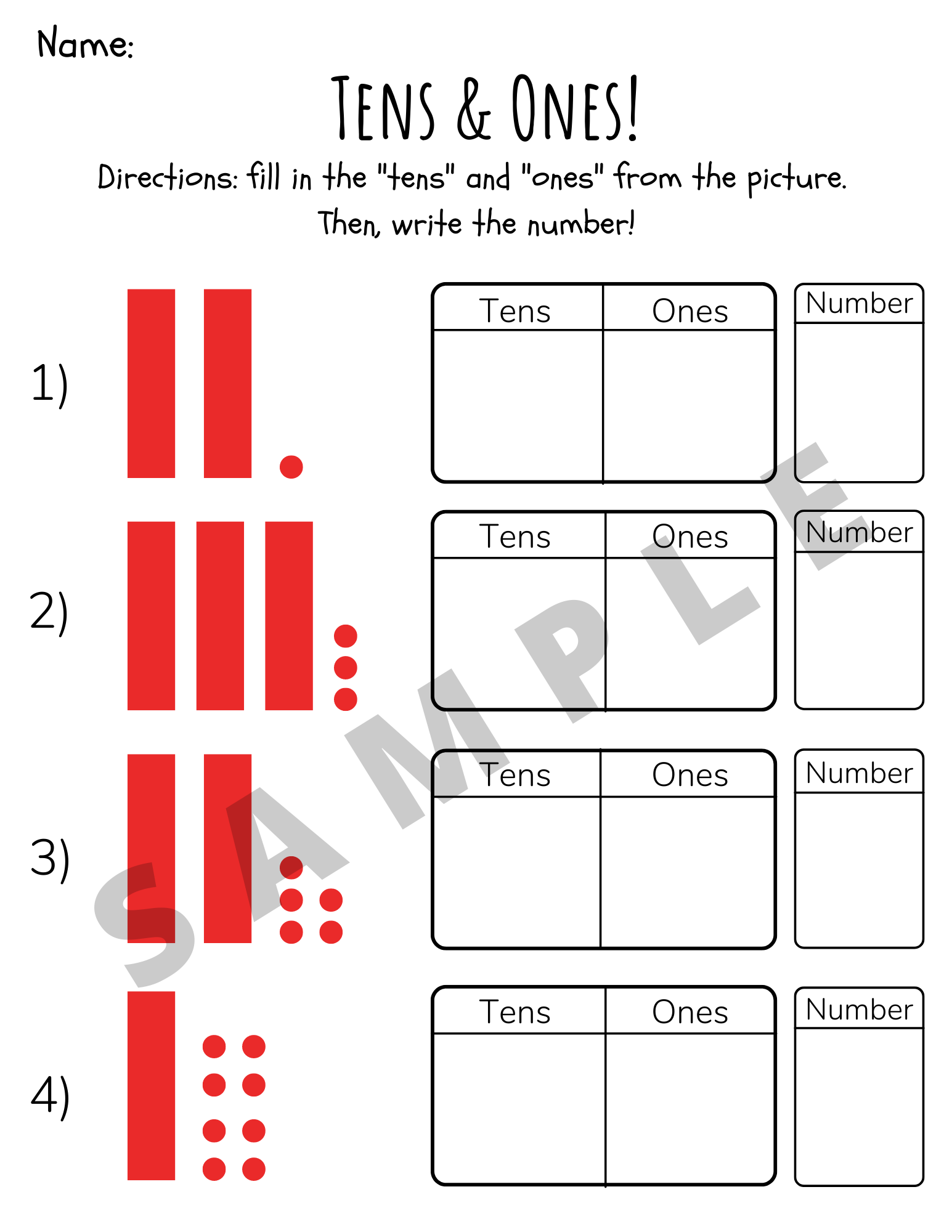 Place Value/Base Ten- Tens and Ones Practice Problems Math Worksheet ...