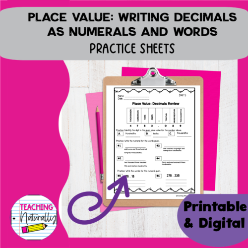 Place Value Writing Decimals as Numerals and Words Worksheets Printable ...