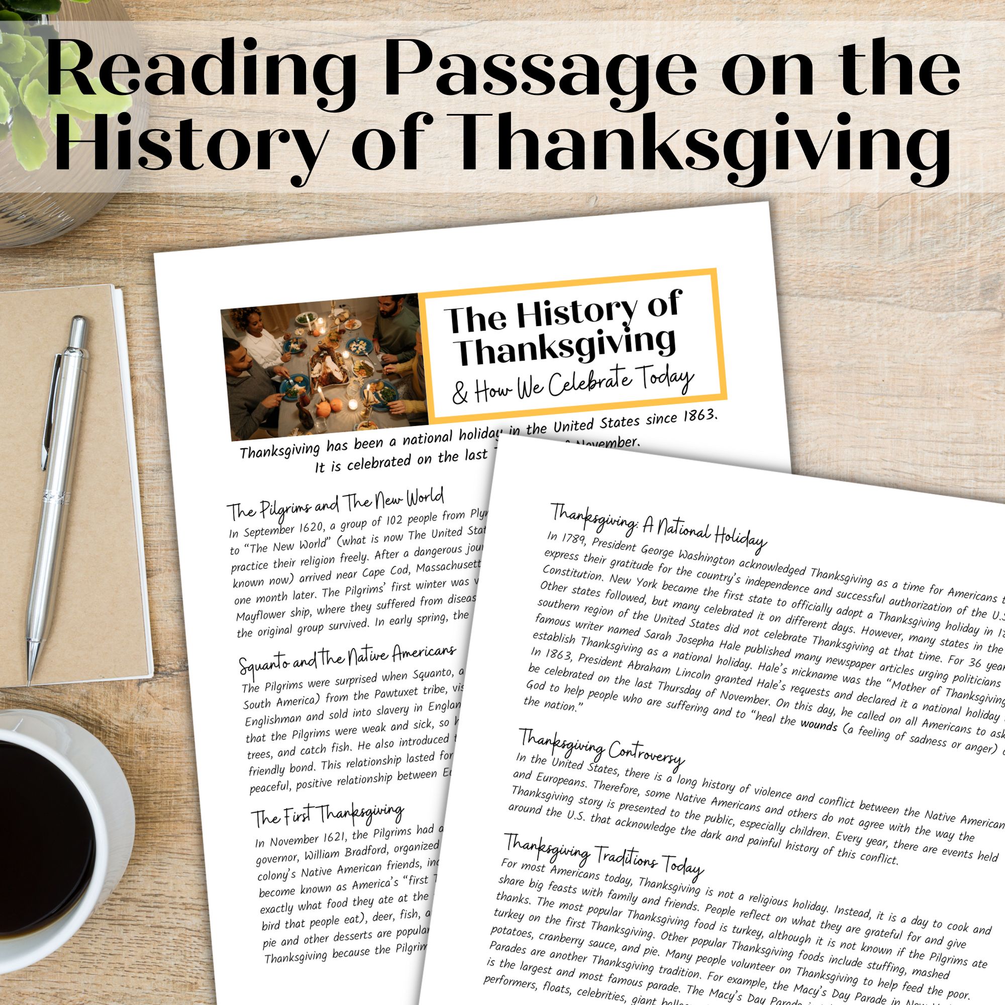 Thanksgiving Reading Passage and Activities for Adult ESL and High ...