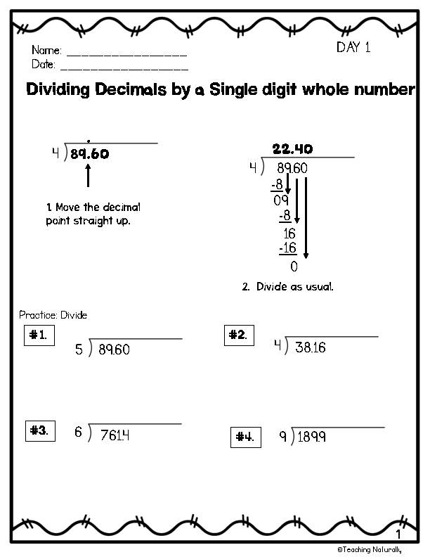 Dividing Decimals Practice Worksheets Printable & Digital Google Slides ...