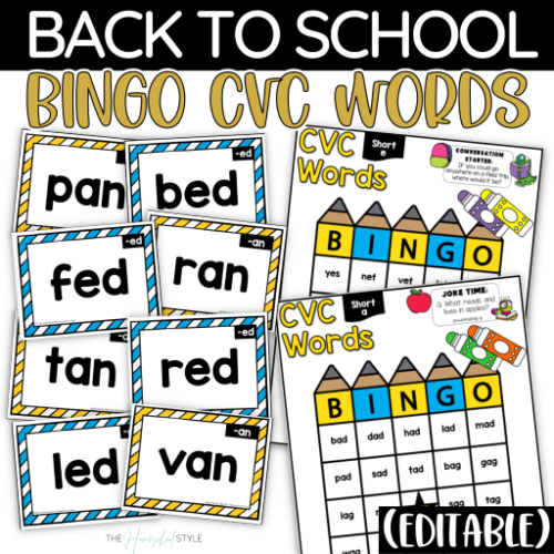 Back To School CVC Word BINGO Cards - No Prep Printable & Editable ...