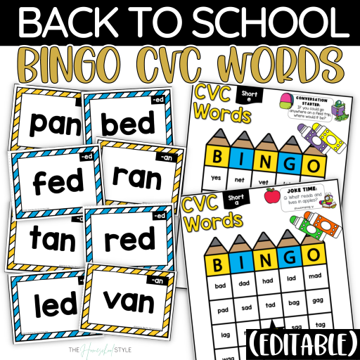 Back To School CVC Word BINGO Cards - No Prep Printable & Editable ...