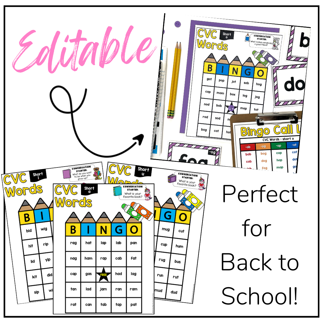 Back To School CVC Word BINGO Cards - No Prep Printable & Editable ...
