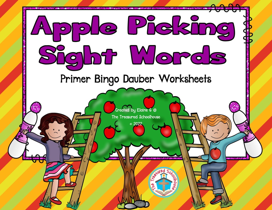 Primer Sight Word Bingo Dauber Sheets with Apples - Classful