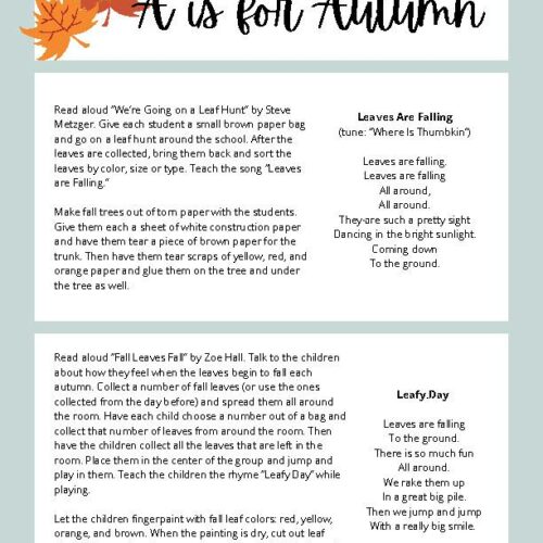 Autumn Theme Preschool Curriculum Printable | Homeschool Lesson Plan ...