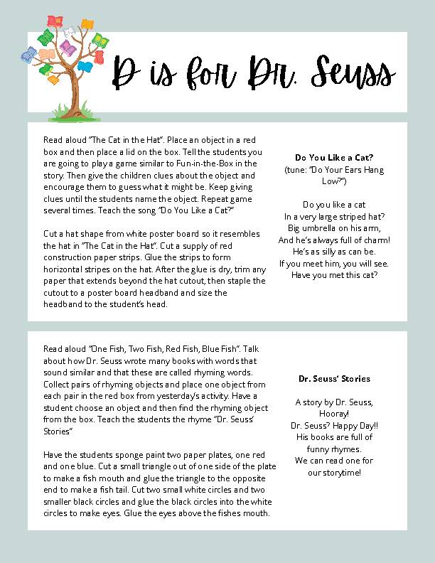 Dr. Seuss Theme Preschool Curriculum Printable | Homeschool Lesson Plan ...