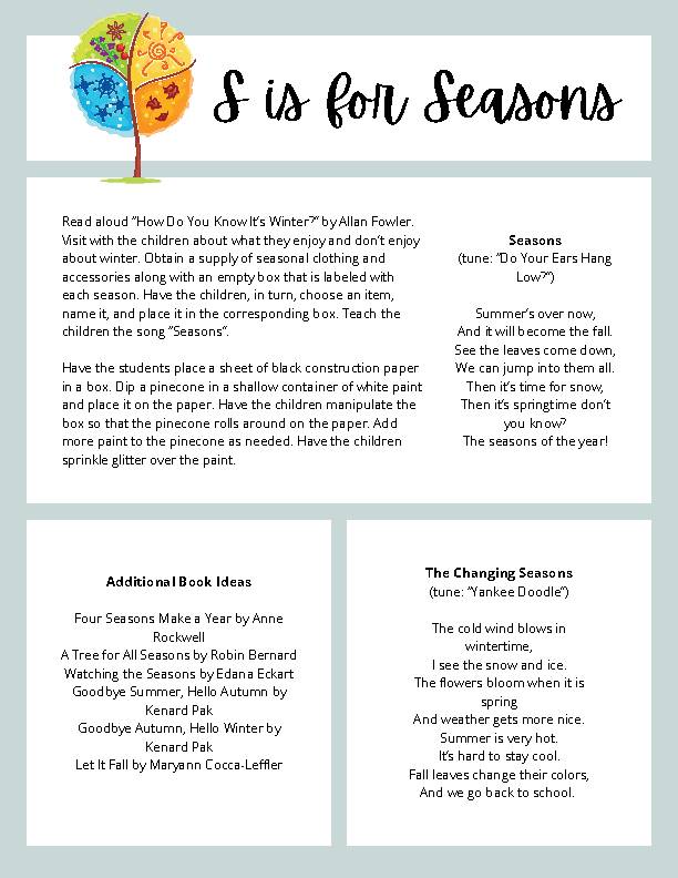 Seasons Theme Preschool Curriculum Printable | Homeschool Lesson Plan ...