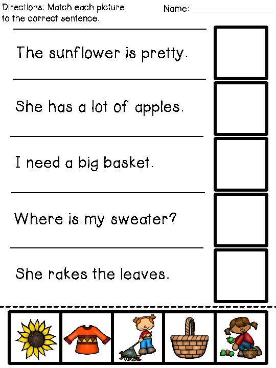Fall Activities - Read and Match Sight Word Sentences PRINT and GO ...