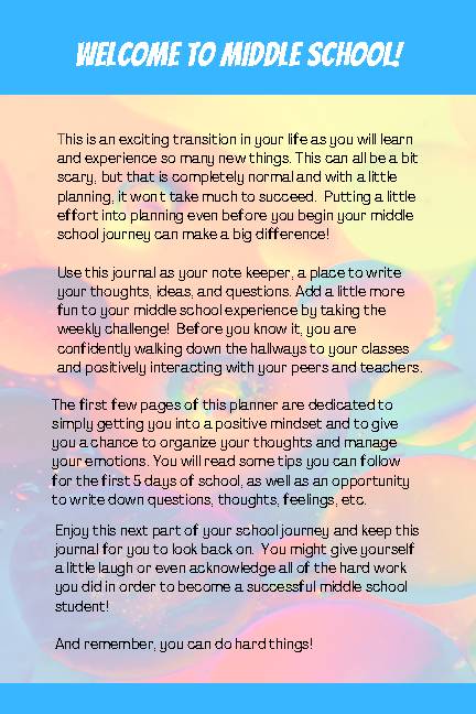 My Middle School Journal- Tips and Weekly Challenges - Classful