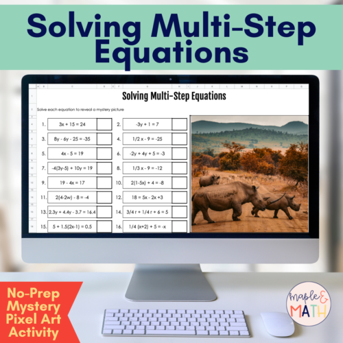 Solving Multi-Step Equations 8th Grade Mystery Pixel Art Activity Pre ...