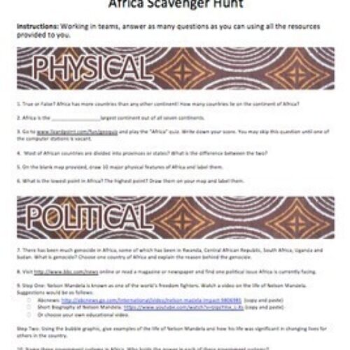 Geography, Africa Scavenger Hunt - Classful